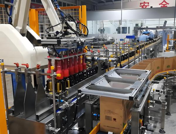 Quality Fully automated robot case packer for canned food processing plants for sale