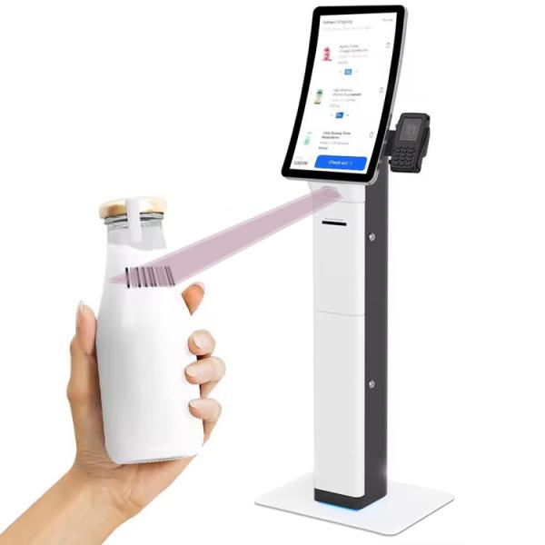 Quality LX9045 LUNSUN OEM ODM Floor Standing 23.6 Inch Curved Touch Screen All in One Service Self Ordering Payment Kiosk for Hotel for sale