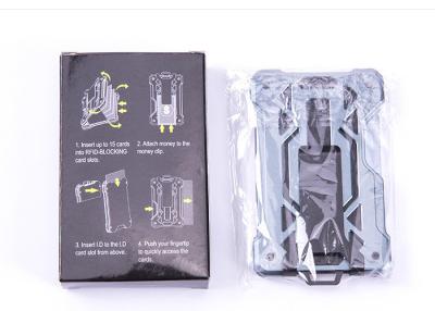 China 60*94*10MM Grey Customized RFID Aluminium Wallets Card Holders With AirTag Tracker And Steel Clip for sale