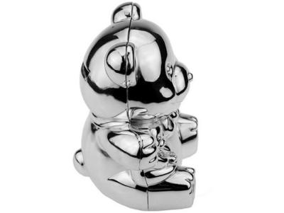 China Cute Silver Plated Teddy Bear Coin Bank Die Casting 105*85*118mm for sale