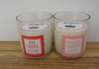 China Glass scented decor candle with printed front label and top label for sale