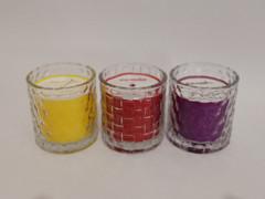 China Yellow, red,purple paraffin scented glass candle assorted with printed tag for sale