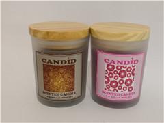 China Home decor candle;7x8cm scented glass candle with unique printing label,simple wooden lid for sale
