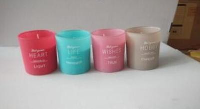 China Soy wax decor & glass scented candle with red,blue,pink,grew colors mixed and  package of gift box for sale