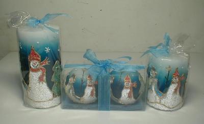 China Xmas paraffin material snowman candle handmade with ball shape and pillar shape for sale