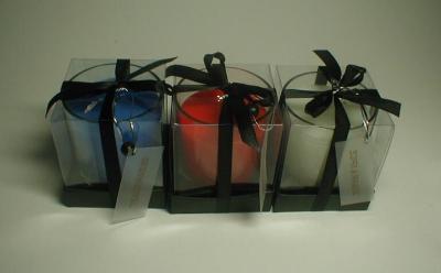 China Blue,red & white  scented glass assorted candle packed by black tray and pvc lid for sale