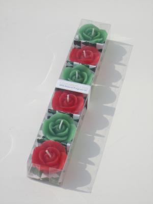 China 6pk Red & Green scented & assorted rose candle with printed label and packed into PVC box for sale
