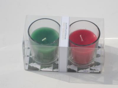 China 2pk Red & Green scented & assorted glass candle with printed label and packed into clear box for sale