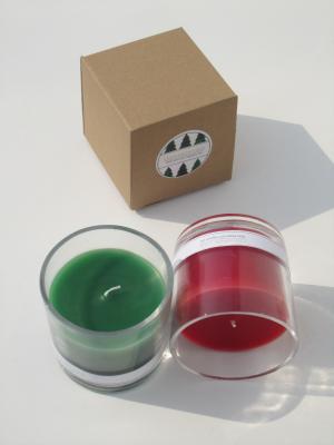 China Red & Green round scented glass candle with printed label and packed into gift  box for sale