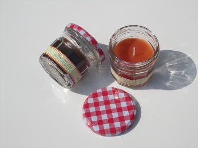 China Orange & Brown scented glass jar candle with printed label decor for sale