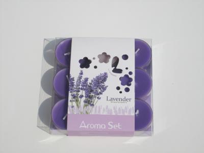 China 9pk  purple lavender fragrance tealight candle  with printed wrapping  label packed into clear box for sale
