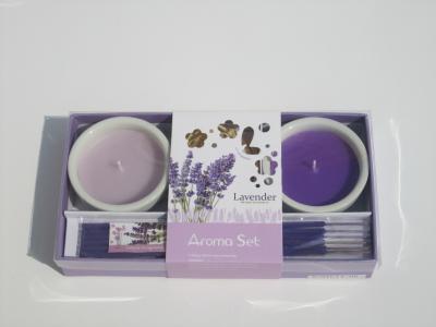 China 2pk  purple lavender fragrance ceramic candle,incense with printed wrapping  label packed into clear box for sale