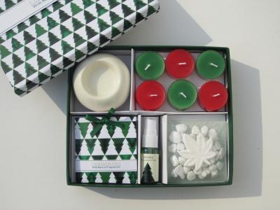 China Red & Green  Cinnamon chai  fragrance scented tealight candle & holder packed into gift box for sale