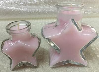 China 100% paraffin pink glass scented candle with star shape packed into gift box for sale