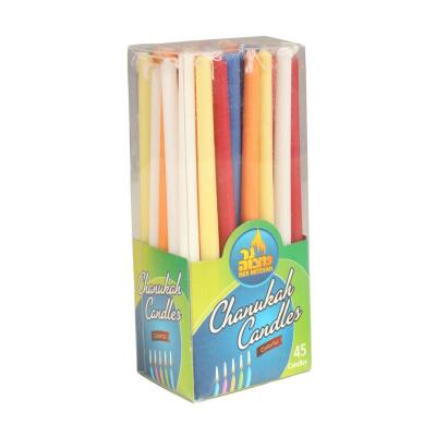 China 45pk 100% paraffin wax unscented long chanukah candles multi color packed into gift box for sale