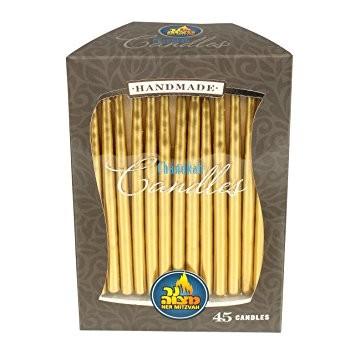China 45pk 100% paraffin wax unscented gold  chanukah candles packed into gift box for sale