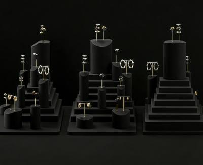 China Luxury Black Stepped Earring Display Set, Custom Matte Black Jewelry Stand for High-End Earring Boutique for sale