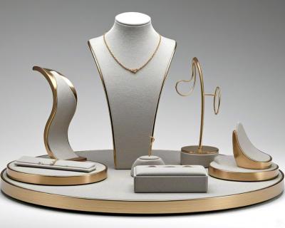 China Modern Jewelry Display Stand with Gray Velvet Lining and Rose Gold Metal Frame - Customizable Design for Retail Shops for sale