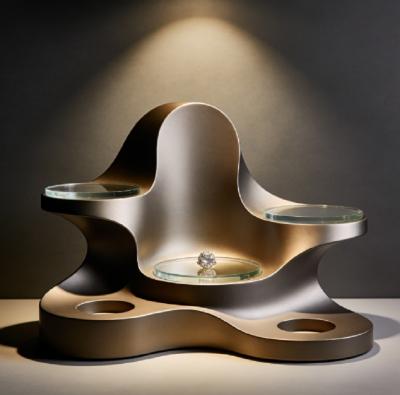 China Luxury Sculptural Multi-Tier Ring Display Stand, High-End Brushed Metal Jewelry Holder for Diamond & Fine Jewelry for sale