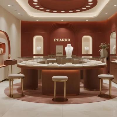 China Luxury Brand Jewelry Display Cabinet Glass Wood Stainless Steel Security Lock for sale