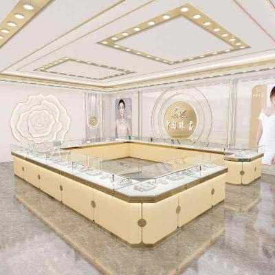 China Luxury Wooden Jewelry Display Front Cabinet with Glass Door & Stainless Steel Frame for Retail Store for sale