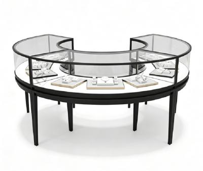 China Luxury Jewelry Display Cabinet with Ultra-Clear Tempered Glass, Precision LED Lighting, and Curved Island Design for sale