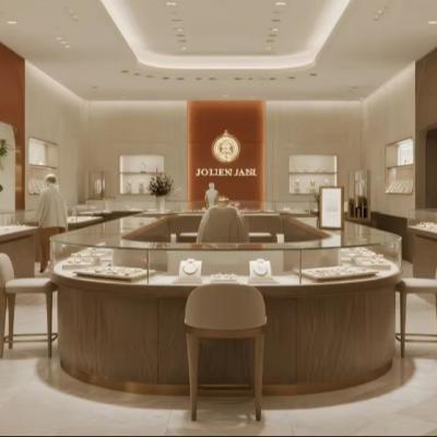 China Luxury Customized Gold Plated Jewelry Showcase with LED Lighting for Island Display Cabinet for sale