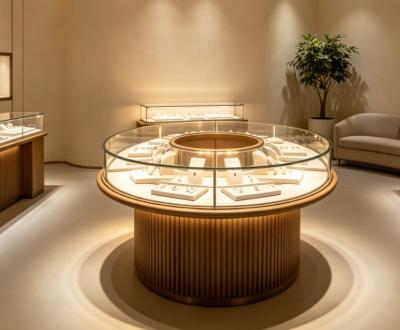 China Luxury Organic Texture Wooden Jewelry Display Cabinet with LED Lighting and Customized Solutions for High-End Stores for sale