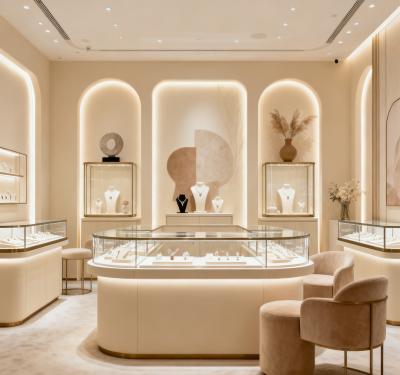 China Customized Dimensions LED Lighting Durable Construction Jewelry Display Case Island Display Cabinet for sale