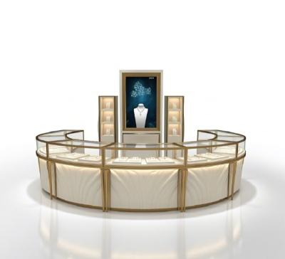 China Luxury Jewelry Display Case with 360° Panoramic Curved Glass Integrated LED Lighting System and Artistic Wave Texture Design for sale