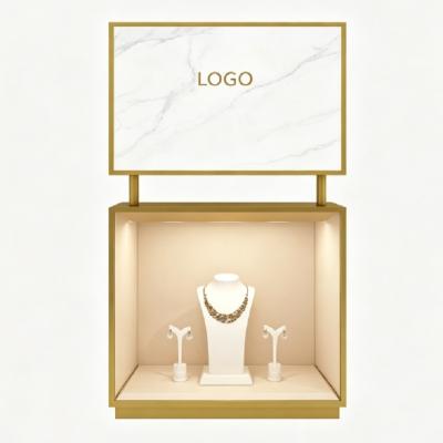China Luxury Jewelry Display Case with Custom Logo Plate LED Lighting and Adjustable Glass Shelves for sale