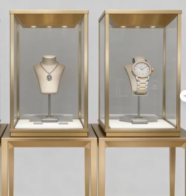 China Luxury Full Gold Frame Jewelry Display Cabinet with LED Lighting Durable & High Quality for sale