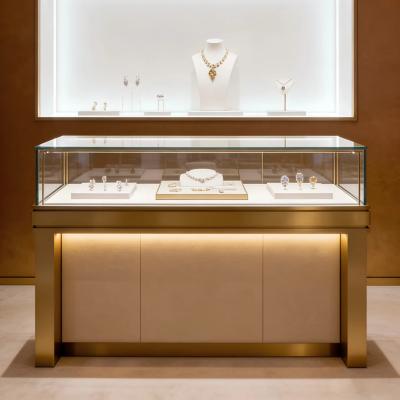 China Multi Layer Island Jewelry Showcase with Solid Wood Metal Frame and Tempered Glass Wall Mounted Display Cabinet for sale