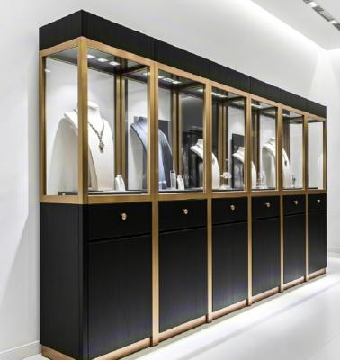 China Customizable Design Wall Mounted Jewelry Display Cabinet with Integrated LED Illumination and Lockable Drawers for sale