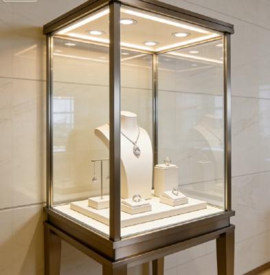 China Customized Brushed Stainless Steel Jewelry Display Cabinet with 360° Panoramic Viewing and Precision LED Illumination for sale