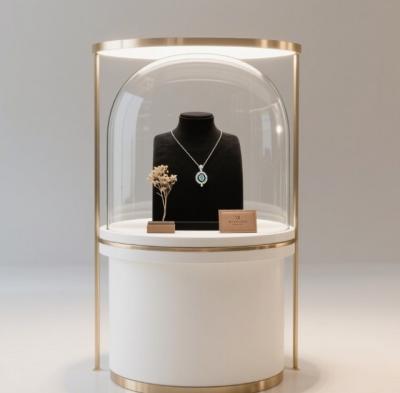 China Luxury Double Dome LED Lighted Jewelry Display Pedestal Customizable for High-End Retail and Exhibitions for sale