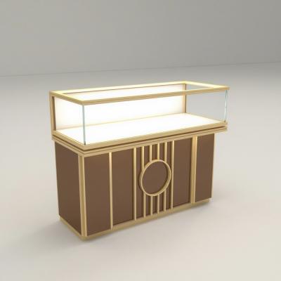 China Luxury Retro  Jewellery Display Table Round Decor Panel Glass Jewelry Showcase With Internal LED Lighting for Diamond Boutique for sale