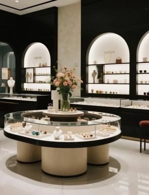 China Custom Size Luxury Jewelry Showcase with Solid Wood Frame and Clear Glass Display for sale