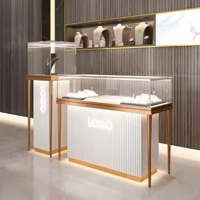 China Luxury Wooden Jewelry Display Cabinet with Tempered Glass Door and Customizable Options for Professional 3D Shop Design for sale