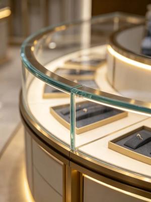 China Interactive Digital Displays Jewelry Shop Design with Polished Marble Flooring and White And Gold Color Scheme for sale