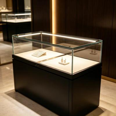 China Wall Mounted Display Case with 50kg Per Shelf Weight Capacity, Adjustable Glass Shelves, and Top LED Spotlights And Strip Lighting for sale