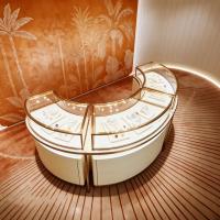 China L-Shape Jewelry Display Table with Built-in Dimmable LED Lighting and Key Lock Security for sale