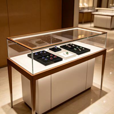 China White And Gold Color Scheme Modern Jewelry Shop Interior with Textured Wallpaper and LED Spotlights for sale