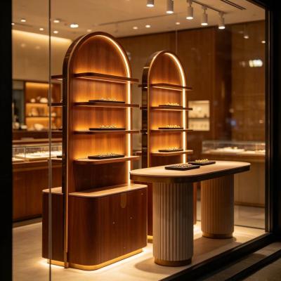 China Ultra Clear Tempered Glass Jewelry Shop Design with Interactive Digital Displays and 12 V Hidden Transformer for Exclusive Jewelry Retail Space for sale
