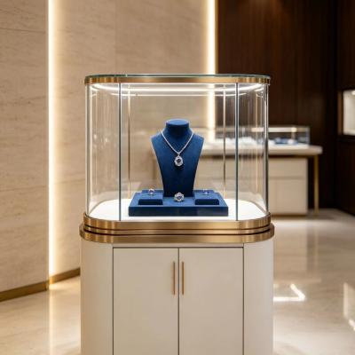 China Built-in Dimmable LED Lighting Jewelry Display Table with Solid Back Design and Tempered Glass Surface for sale