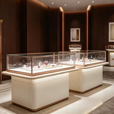 China Luxury Front Showcase with Adjustable Glass Shelves Secure Magnetic Lock and LED Lighting for Jewelry Display for sale