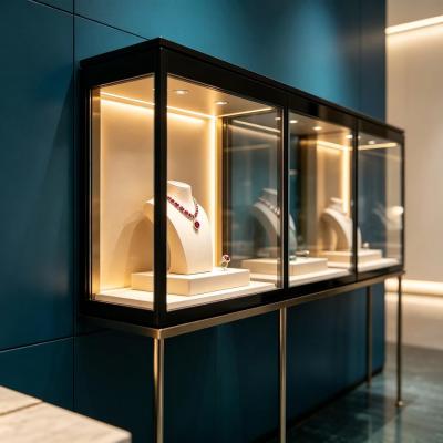 China Freestanding Island Display Cabinet with High-grade Natural Black Marble Top, Protective Visibility Glass Cover, and Customizable Dimensions for sale