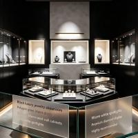 China Luxury Front Showcase with Tempered Glass and Solid Wood Construction Secure Lock with Key and Customized Shelf Dimensions for sale