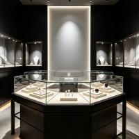 China Luxury Front Showcase with Tempered Glass and Solid Wood Construction Secure Lock with Key and Customized Shelf Dimensions for sale