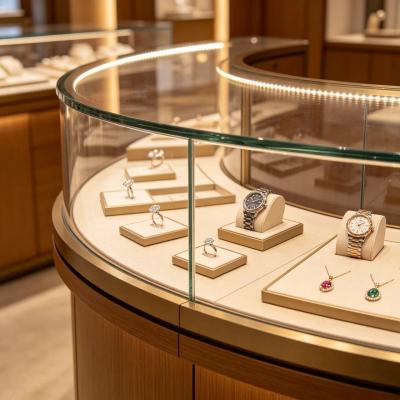 China Lockable Glass Doors Island Display Cabinet with Built-in LED Lighting in Solid Wood for Secure Commercial Display for sale